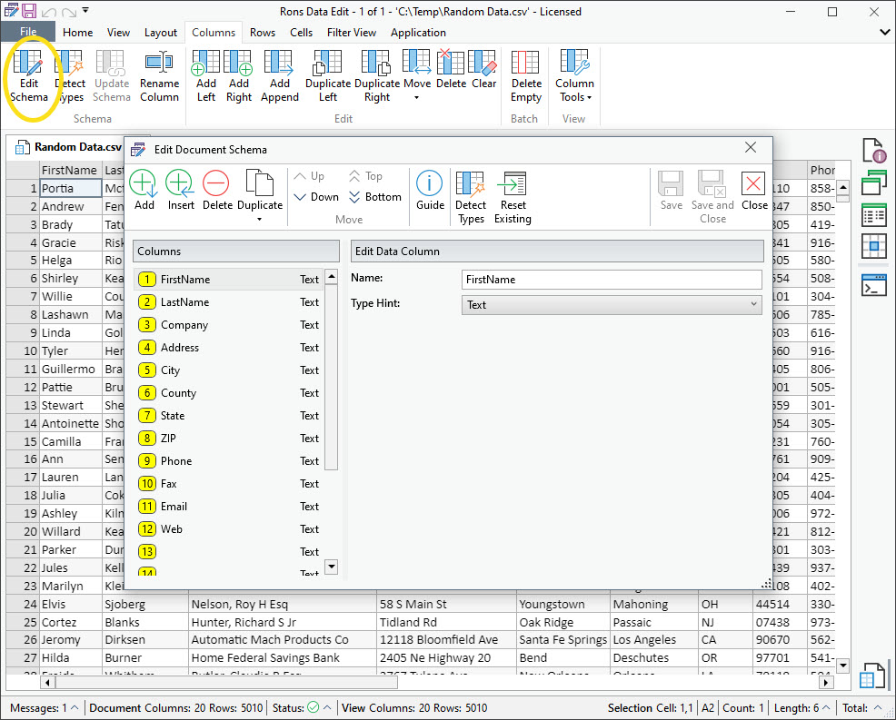 Rons Data Edit - How To change the header in a CSV file